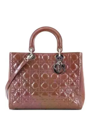 Dior Lady Bag Cannage Quilt Patent Large Satchel - Neutrals