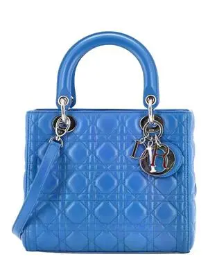 Dior Christian Dior Lady Dior Medium Satchel Cannage Quilt Lambskin Blue