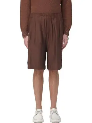 LANEUS Linen Blend Chino Shorts - Brown