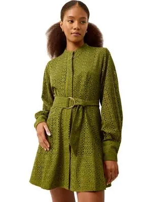 MARIE OLIVER Eyelet Shirt Dress With Belt - Ivy