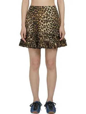 GANNI Animal Print Recycled Fabric Mini Skirt - Brown