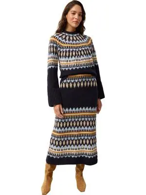 MARIE OLIVER Giana Fair Isle Knit Skirt - Sea