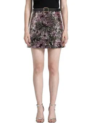 SELF-PORTRAIT Sequined Floral Mini Skirt - Pink