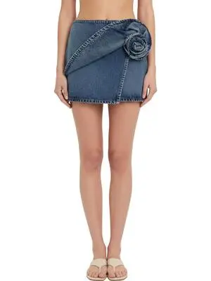 Magda Butrym Denim Mini Skirt With Floral Appliqu - Blue
