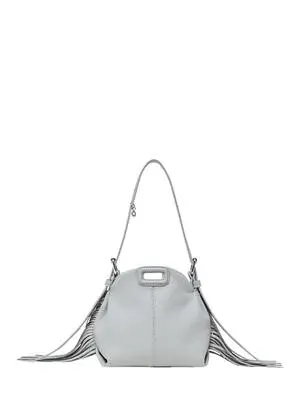 Maje Micro Leather Shoulder Bag - Light Grey