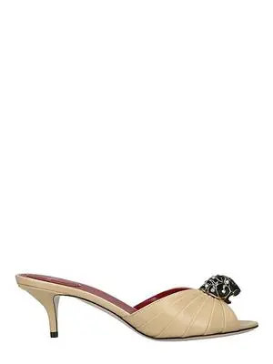 Valentino Garavani Panthea 55 Leather Heeled Mules - Cream
