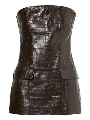 TOTEME Croc-embossed Leather Strapless Top - Dark Brown