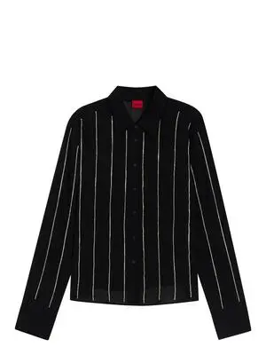 Hugo Regular-fit Blouse With Rhinestone Stripes - Black