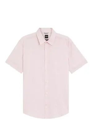 BOSS Floral-print Slim-fit Shirt In Stretch Linen - Light Pink