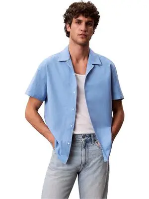 Calvin Klein Linen Cotton Short Sleeve Button-down Shirt - Allure