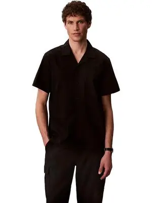 Calvin Klein Linen Cotton Short Sleeve Button-down Shirt - Black