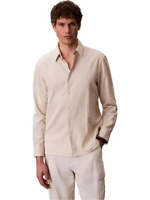 Calvin Klein Linen Cotton Classic Button-down Shirt - Oatmeal