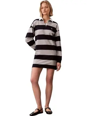 Calvin Klein Varsity Stripe Mini Polo Dress - Baritone Blue Stripe