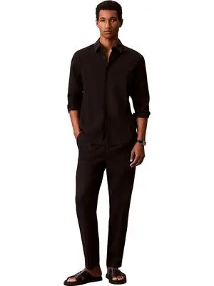 Calvin Klein Linen Blend Pleated Pull-on Pants - Black