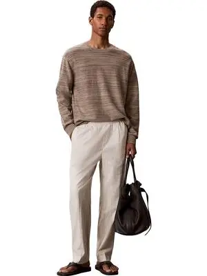 Calvin Klein Linen Blend Pleated Pull-on Pants - Oatmeal