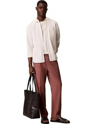 Calvin Klein Linen Blend Pleated Pull-On Pants Sierra Brown