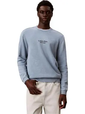 Calvin Klein Logo Graphic Terry Crewneck Sweatshirt - Windward Blue