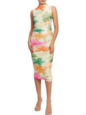 FLYING TOMATO Printed Mesh Midi Dress - Ivory