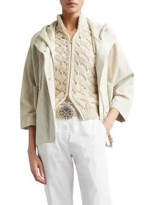 Eleventy Oversized Hooded Lambskin Suede Jacket - Ivory