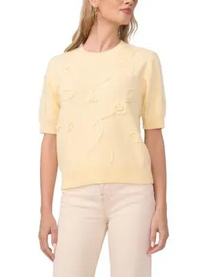 Vince Camuto Floral Appliqué Cotton-blend Sweater - Light Lemon