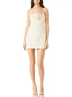 Steve Madden Peony Micro Dot Stretch Cotton Minidress - Pristine Ivory