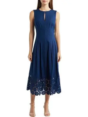 Sam Edelman Pintuck & Lace Detail Sleeveless Dress - Navy