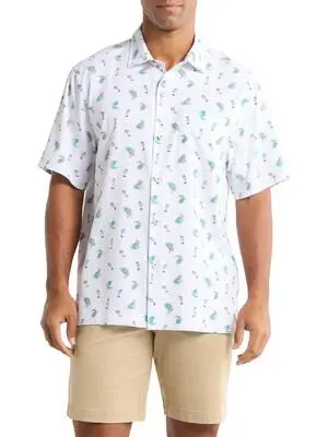 Tommy Bahama Coastal Ease Fiesta Fizz Cocktail Print Islandzone® Short Sleeve Button-up Shirt - Oceana Blue