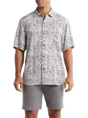 Tommy Bahama Veracruz Sands Island Echo Short Sleeve Button-up Shirt - Silver Sky