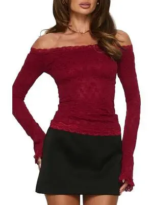 Princess Polly Off-the-shoulder Lace Top - Burgundy