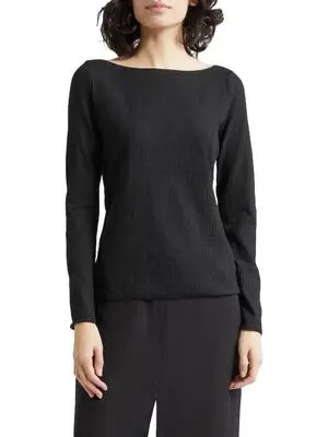 Giorgio Armani Boat Neck Long Sleeve Top - Solid Black