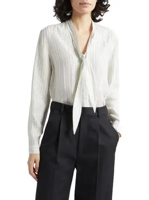 Giorgio Armani Stripe Tie Neck Button-up Shirt - Solid White