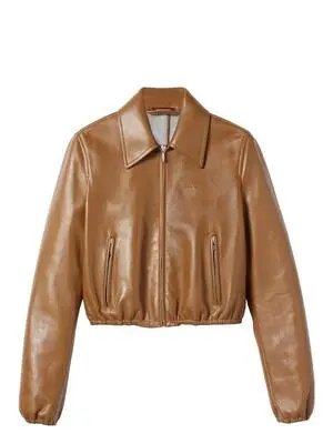 Gucci Leather Jacket With Embossed Logo - Brown