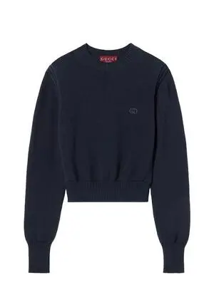 Gucci Cotton Sweatshirt With Interlocking G Embroidery - Blue