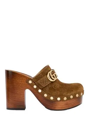 Gucci Platform Clog With Double G - Brown
