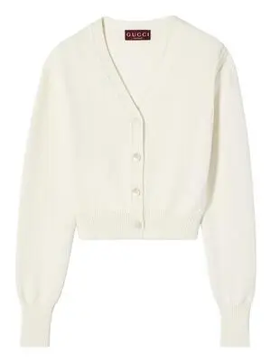 Gucci Cotton Cardigan With Interlocking G Embroidery - White