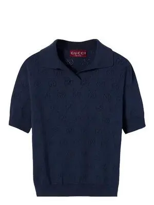 Gucci Gg Pointelle Cotton Silk Polo Shirt - Blue