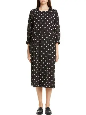 Comme Des Garçons Polka Dot Georgette Button Front Dress - Black