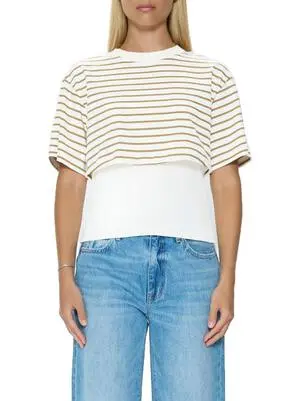 PISTOLA Camryn Stripe Layered Top - Tannin Ecru Stripe