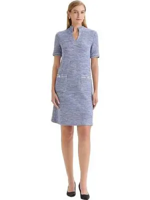 Misook Melange Tweed Knit Shift Dress - Aegean Blue/biscotti