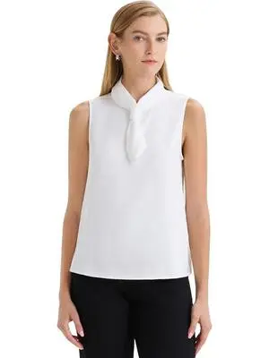 Misook Sleeveless Tie-neck Blouse - White
