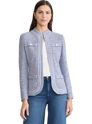 Misook Melange Tweed Knit Jacket - Aegean Blue/biscotti