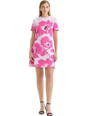 Ming Wang Floral Jacquard Knit A-line Dress - Carmine Rose/white
