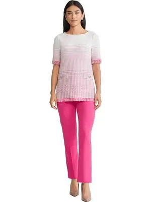 Ming Wang Ombre Fringe Trim Jacquard Knit Tunic - Carmine Rose/limestone