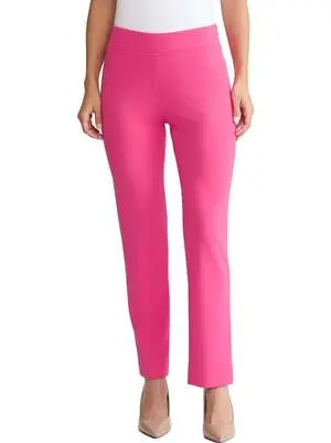 Ming Wang Stretch Deco Crepe Straight-leg Pants - Carmine Rose
