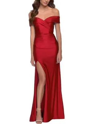 LABOMME Off-the-shoulder Jersey Gown - Red