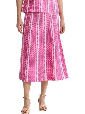 Ming Wang Roadmap Pattern Knit Midi Skirt - Carmine Rose/pink