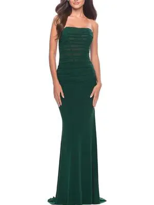LABOMME Strapless Net Jersey Dress - Emerald
