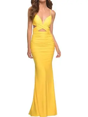 LABOMME Long Jersey Gown With Cutouts - Yellow