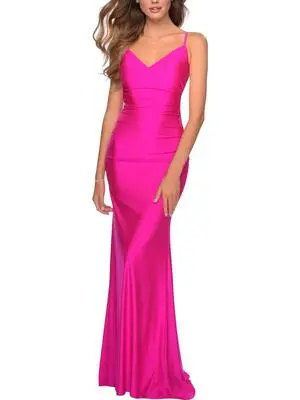 LABOMME Form Fitting Jersey Dress With Open Back - Hot Pink