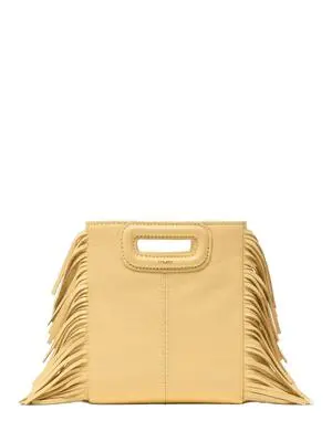 Maje Matte Crackled Leather Mini Bag With Fringe - Pale Yellow